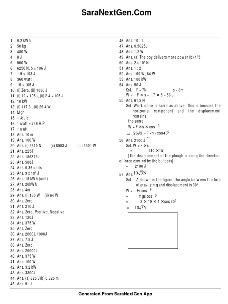 Chapter 8 - Work & Energy - Solutions - Class 9 Physics Question Bank With Solutions CBSE - PDF ...