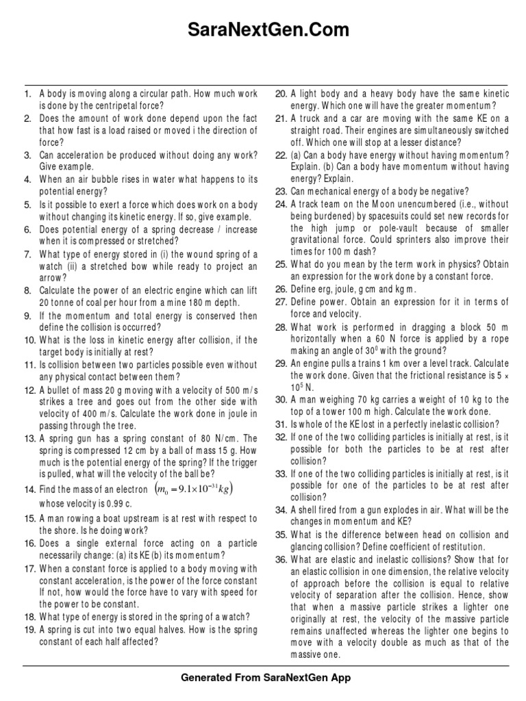 Chapter 15 - Work, Power & Energy - Questions - Class 11 Physics Question Bank With Solutions ...