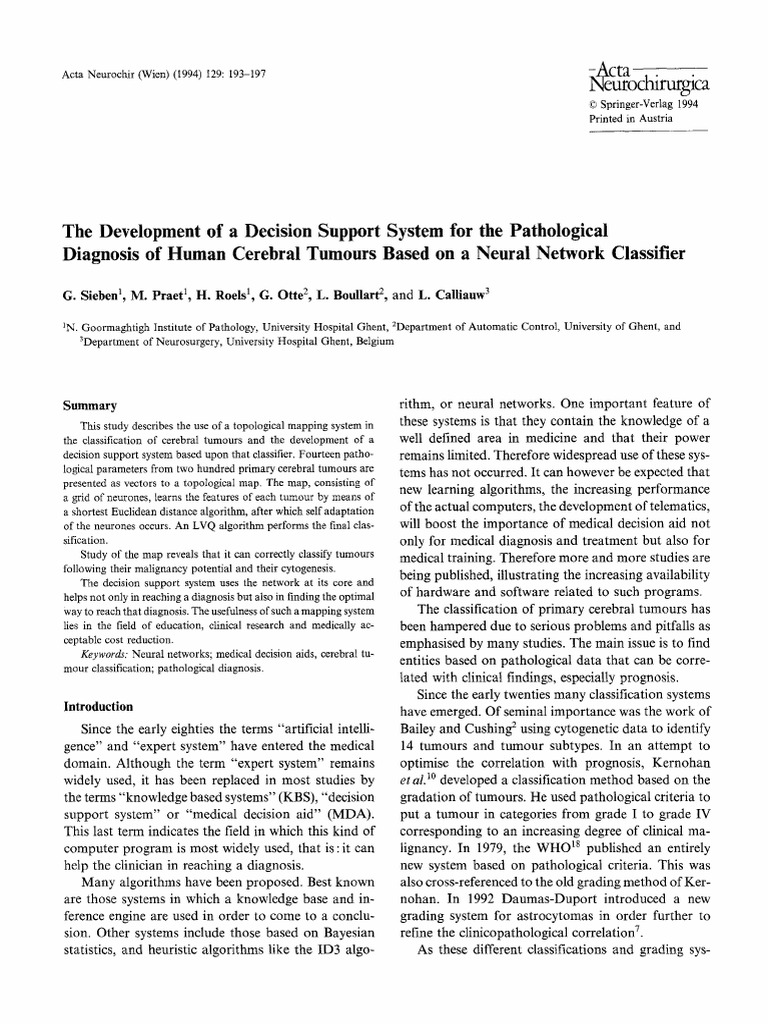 1994-The Development of A Decision Support System For The Pathological | PDF | Artificial Neural ...
