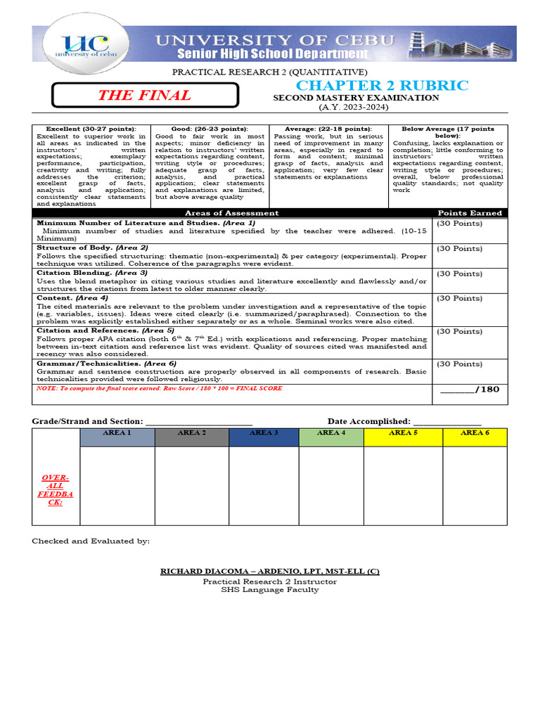 Chapter 2 Rubric | PDF | Citation | Rubric (Academic)