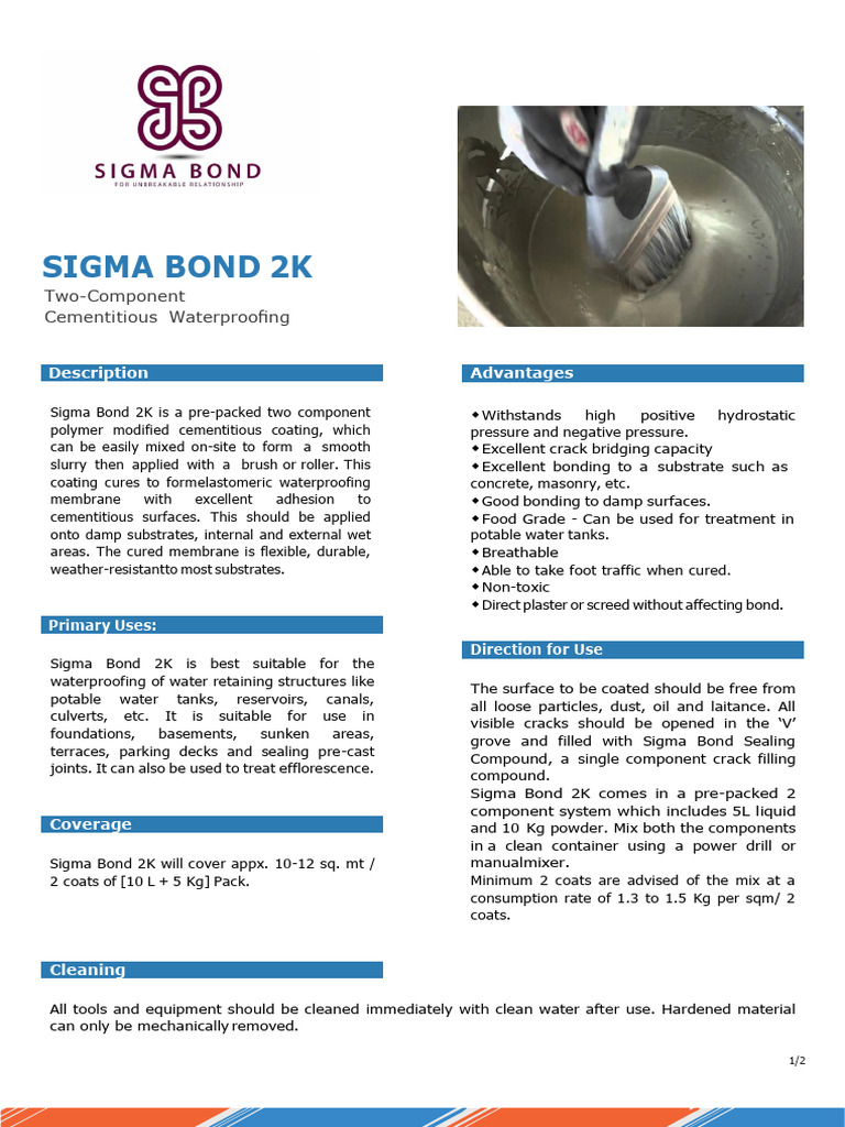 Sigma Bond 2k TDS | PDF | Coating | Water