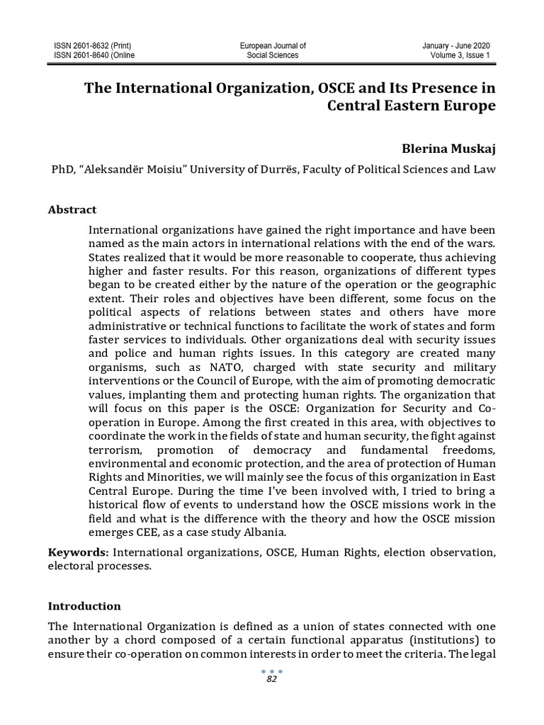 OSCE's Role in Central Eastern Europe | PDF | Organization For Security ...