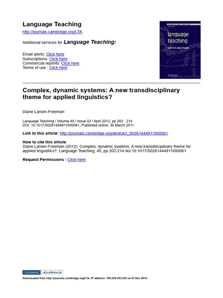 Complex, Dynamic Systems - A New Transdisciplinary Theme For - Larsen ...