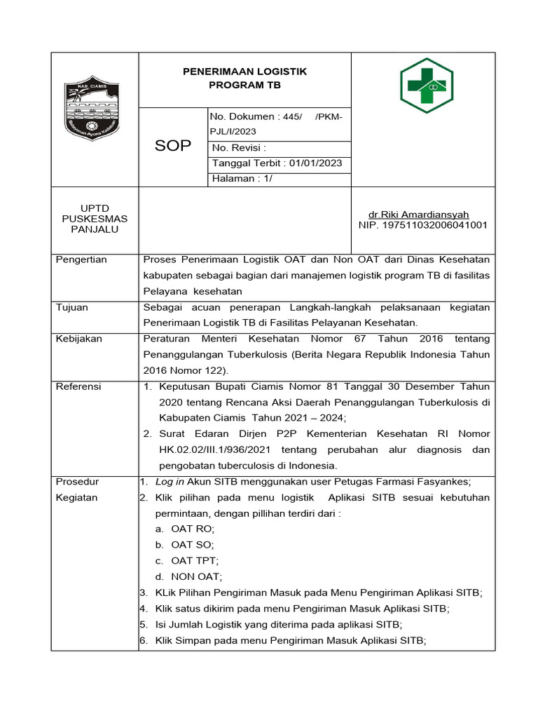 Sop Penerimaan Logistik TB | PDF