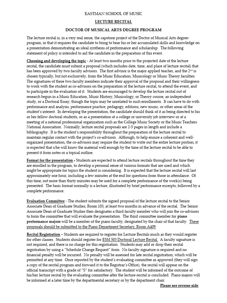Lecture Recital Guidelines | PDF | Lecture | Doctorate