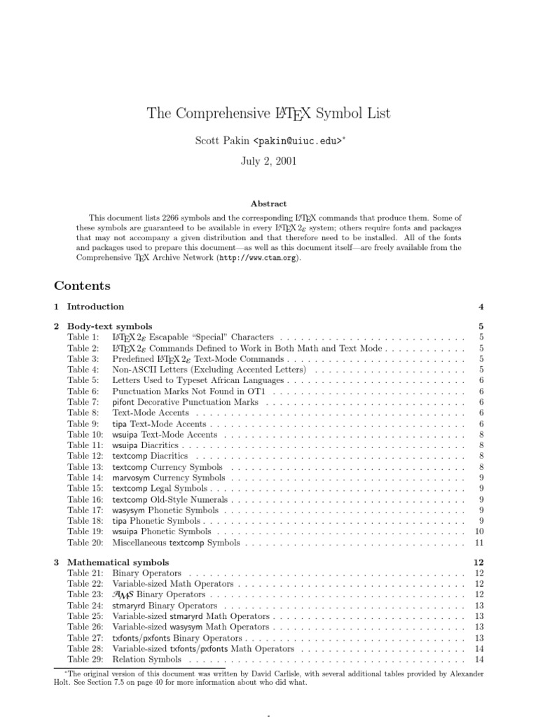 The Comprehensive LATEX Symbol List | PDF | Planets In Astrology | Te X