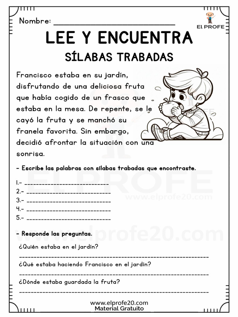 Fichas Lecturas Con Silabas Trabadas Elprofe20 | PDF