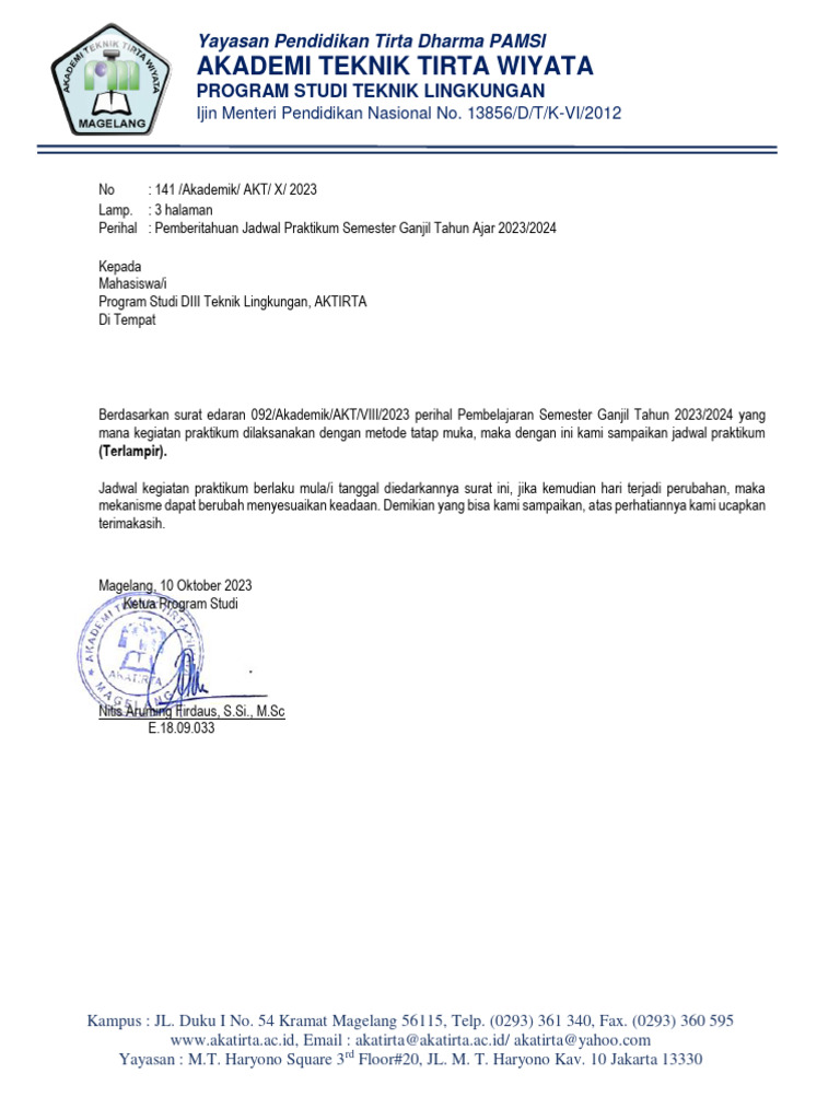 Surat Edaran Praktikum - 10 Okt 2023 | PDF
