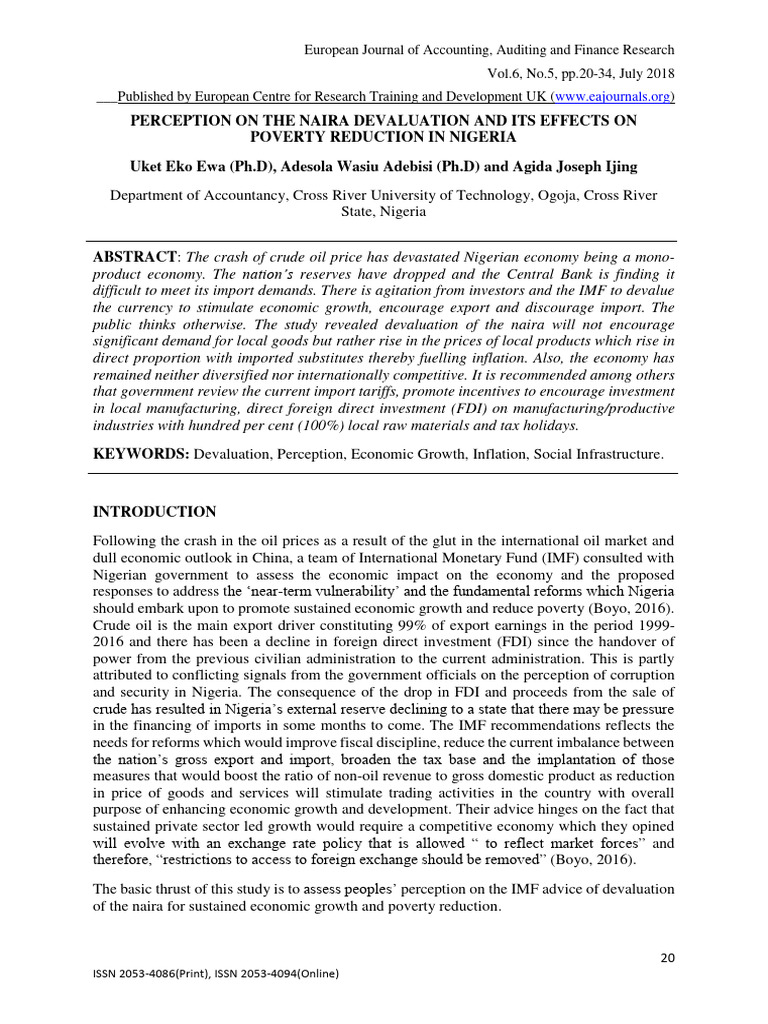 Perception On The Naira Devaluation and Its Effects On Poverty Reduction in Nigeria | PDF ...