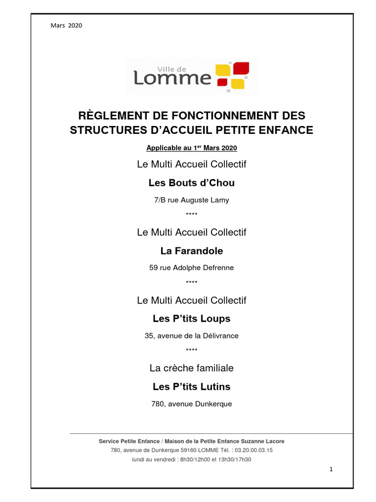Règlement de Fonctionnement Des Structures D'Accueil Petite Enfance | PDF | Vaccination | Mode ...