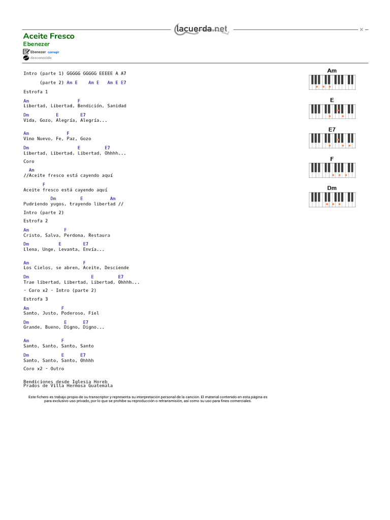 ACEITE FRESCO, Ebenezer - Acordes | PDF