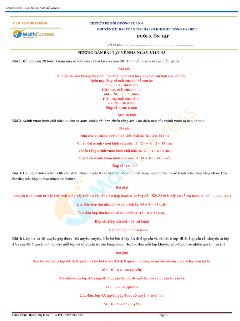 BC4B2. 05112023 HD BTVN Ôn Tập Chuyên Đề Tổng Hiệu | PDF