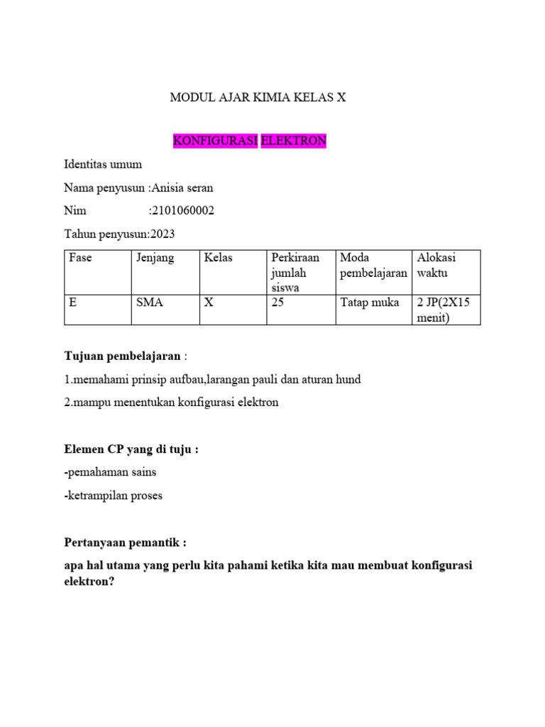 Modul Ajar Kimia Kelas X | PDF