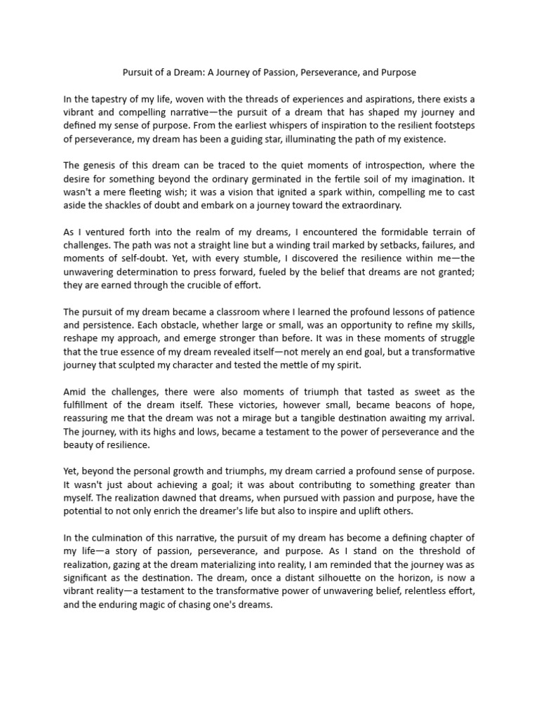 Pursuit of A Dream (Narrative Essay) | PDF | Dream