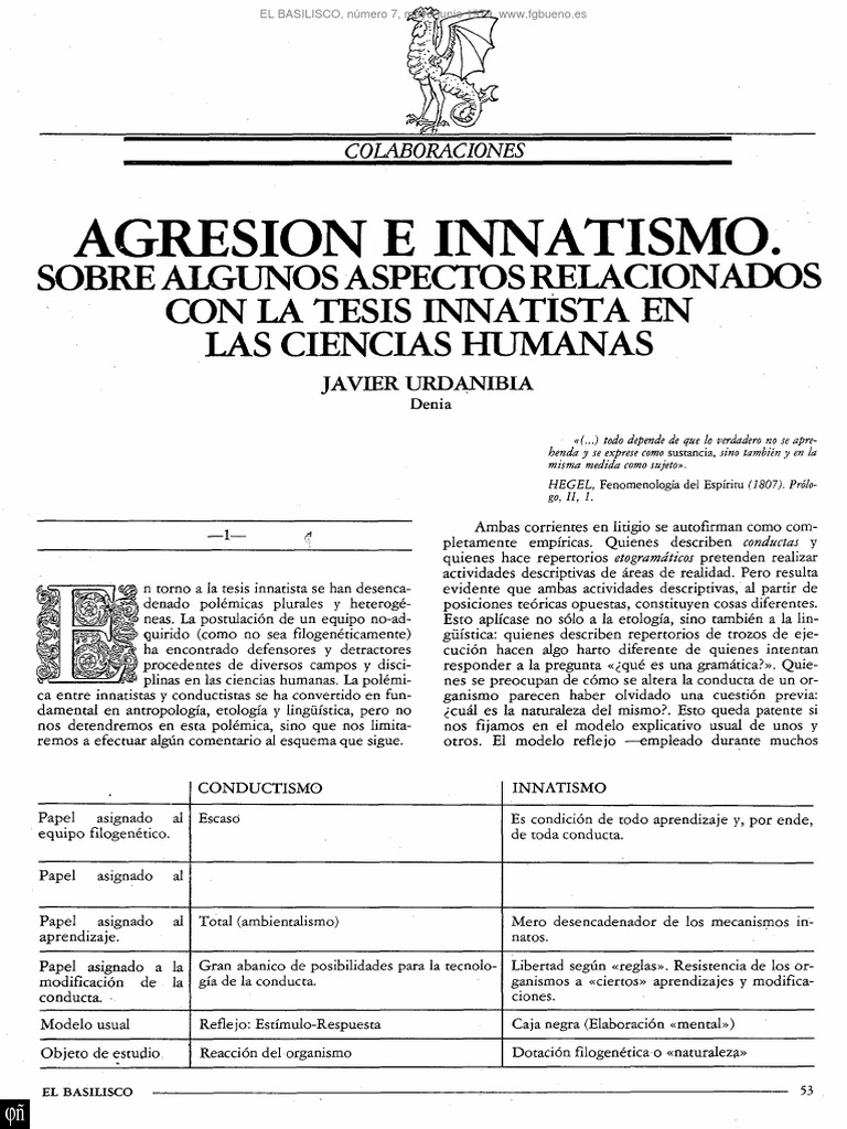 Agresión e Innatismo-Urbandia | PDF | Instinto | Comportamiento