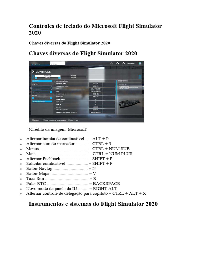 Comandos Teclado 2020 | PDF | Botão Ctrl | Aileron