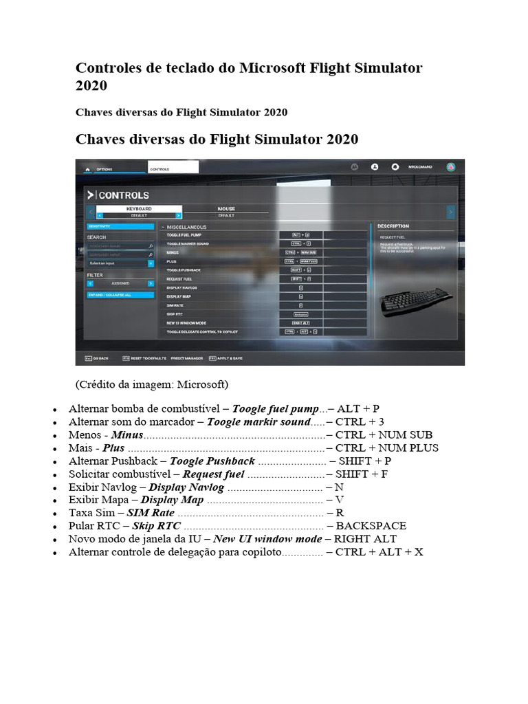 Controles de Teclado Do Microsoft Flight Simulator 2020 | PDF | Botão ...