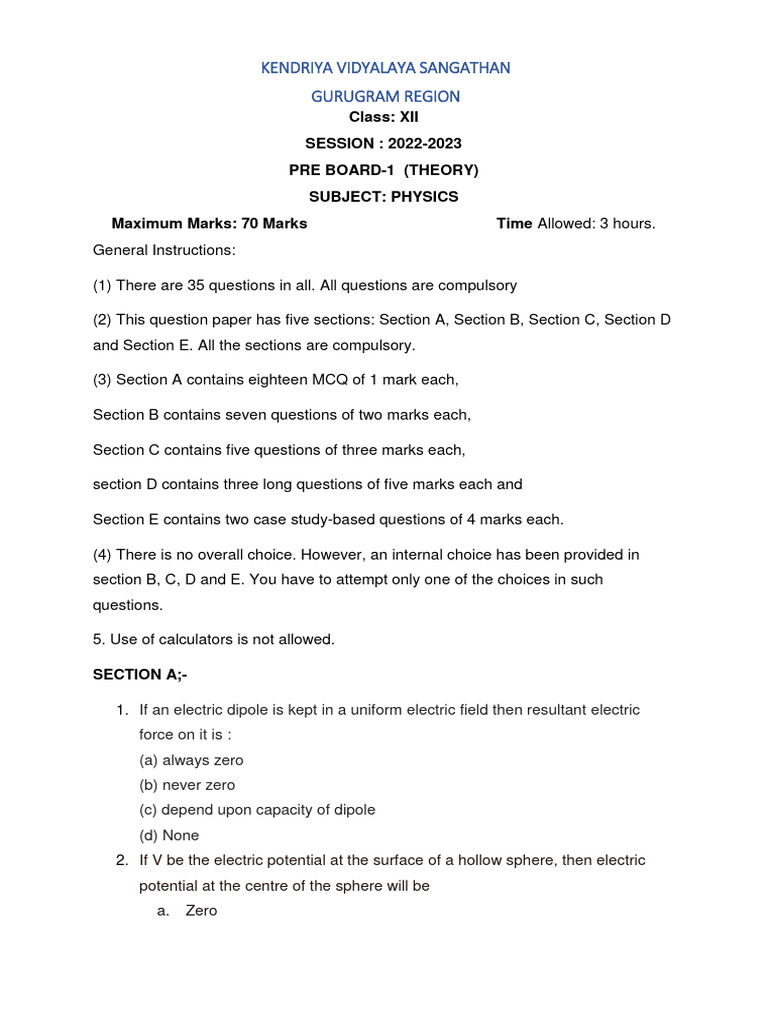PHYSICS Xii PB-1 QP | PDF | P–N Junction | Atomic Nucleus