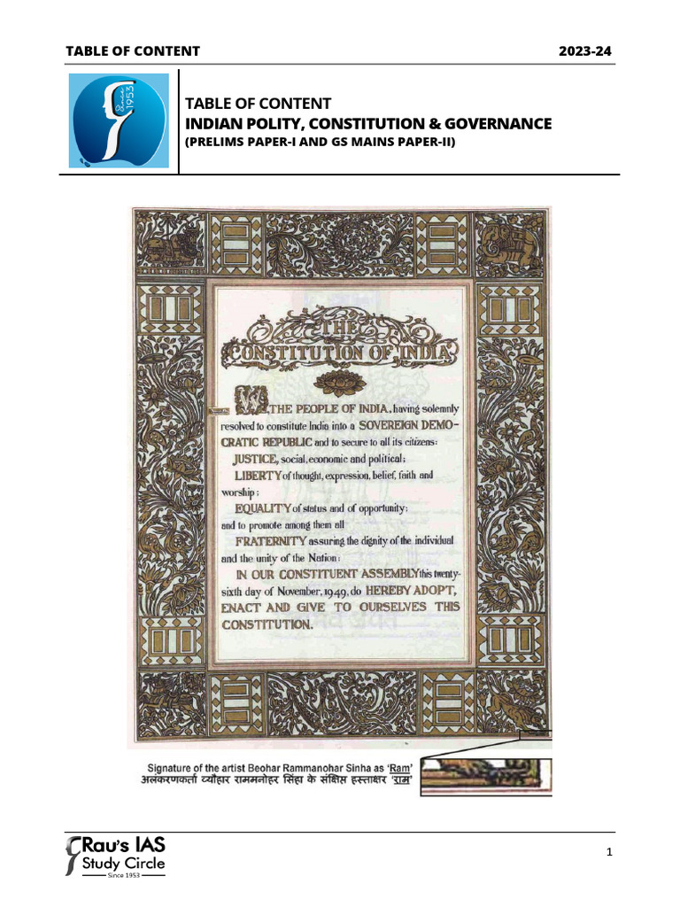 Indian Polity Constitution Governance TOC | PDF | Governance | Government