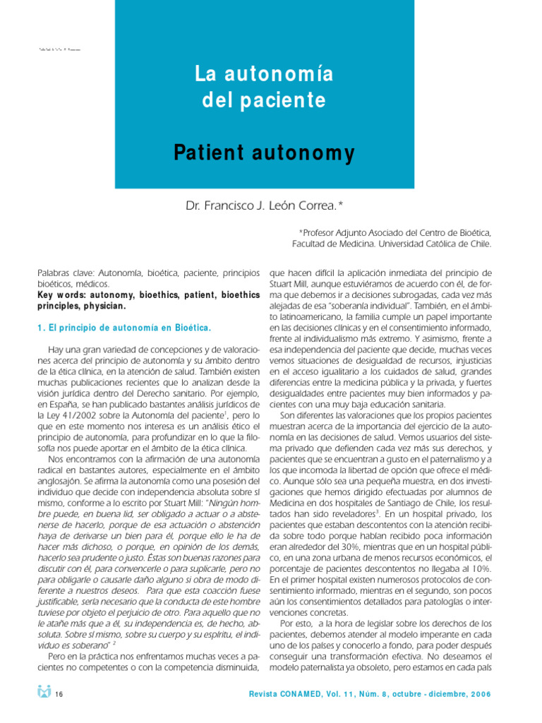 correa - la autonomía del paciente | PDF | Bioética | Felicidad