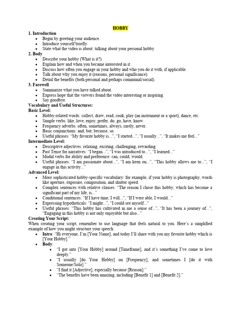 HOBBY | PDF | Verb | Hobbies