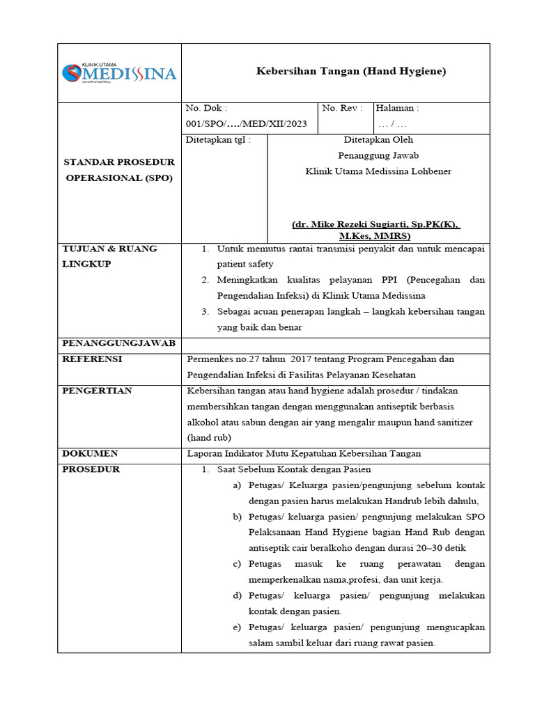 Template Spo Klinik Utama Medissina | PDF | Sains & Matematika