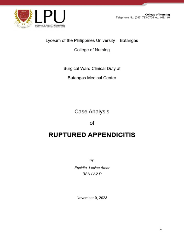 CASE STUDY OF Ruptured Appendicitis - BATMC - SURGWARD | PDF ...