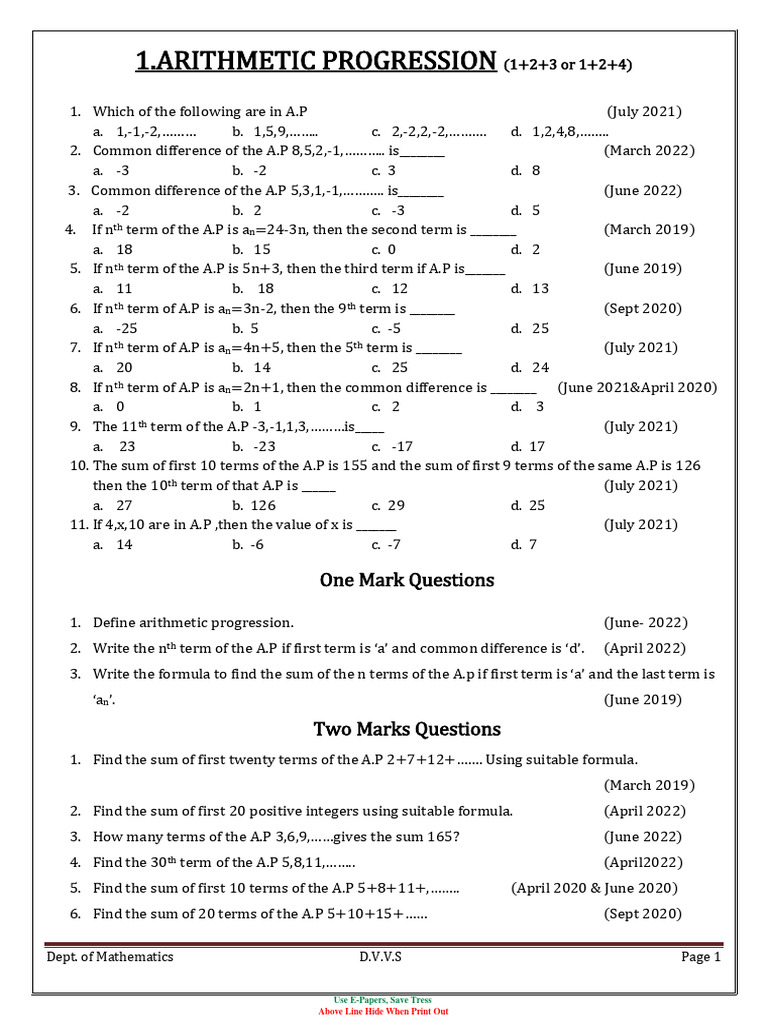 Arithmatic Progression | PDF | Summation | Mathematical Analysis