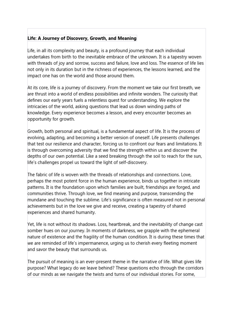 Essay About Life | PDF