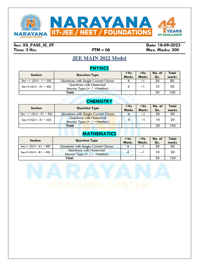 Xii Pass Ic Iit FTM-06 18-09-2023 QP | PDF | Tangent | Chemical Bond