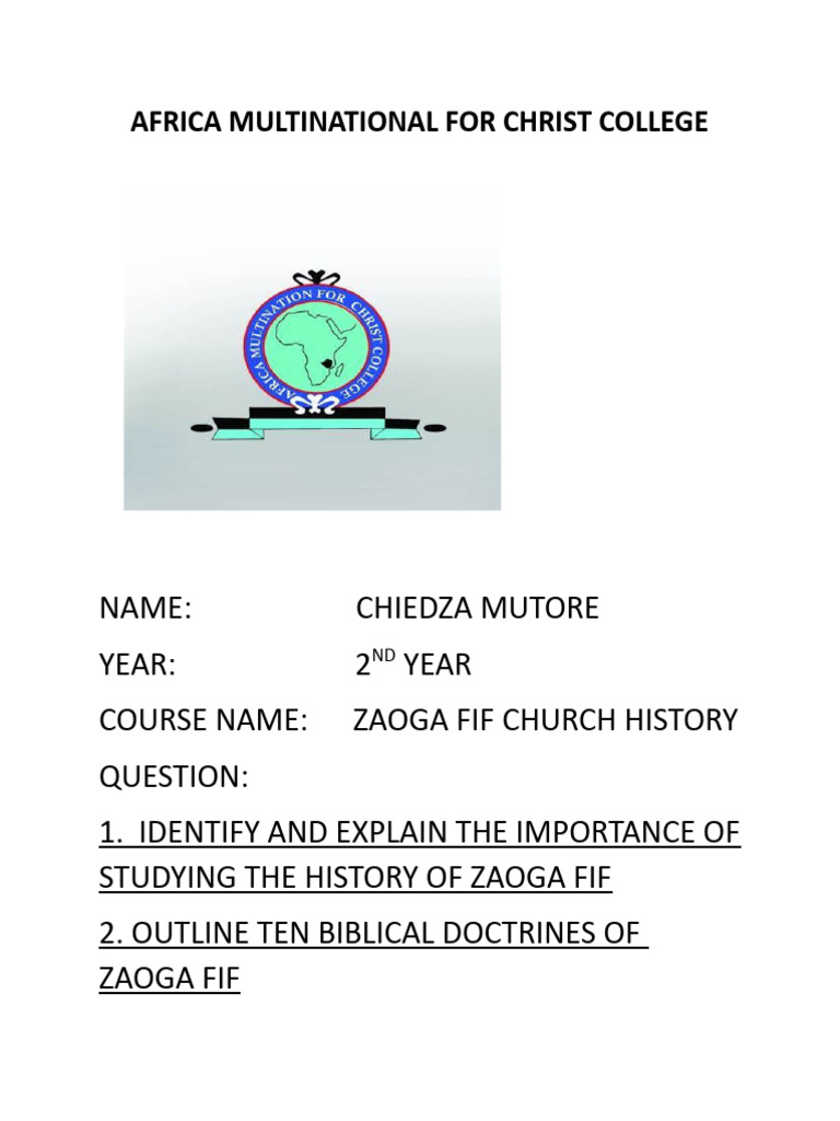 Importance of Zaoga FIF Church History | PDF | Baptism | Born Again