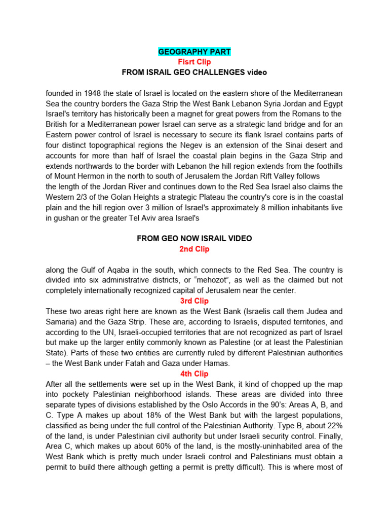 GEOGRAPHY PART - Paragraph From Israil Geo and Geo Now Israil | PDF ...