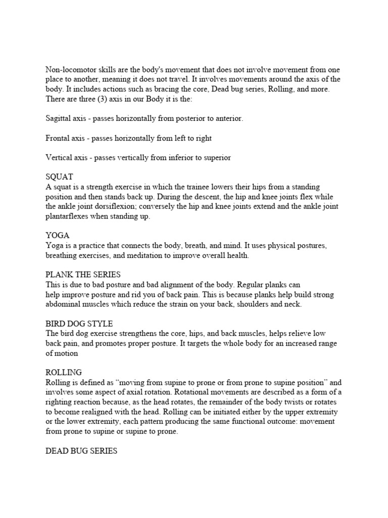 Non Locomotor | PDF | Anatomical Terms Of Motion | Abdomen
