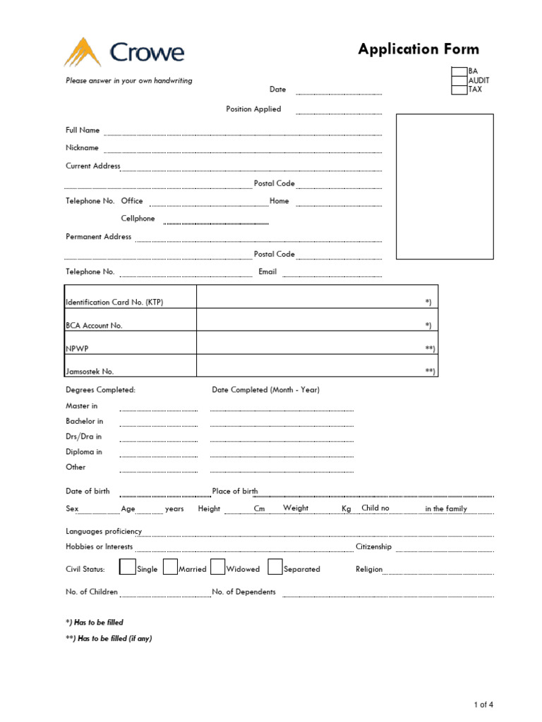 Crowe - Application Form | PDF | Employment | Salary
