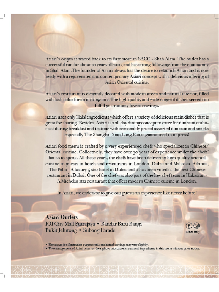 Asiari Menu 2023 | PDF