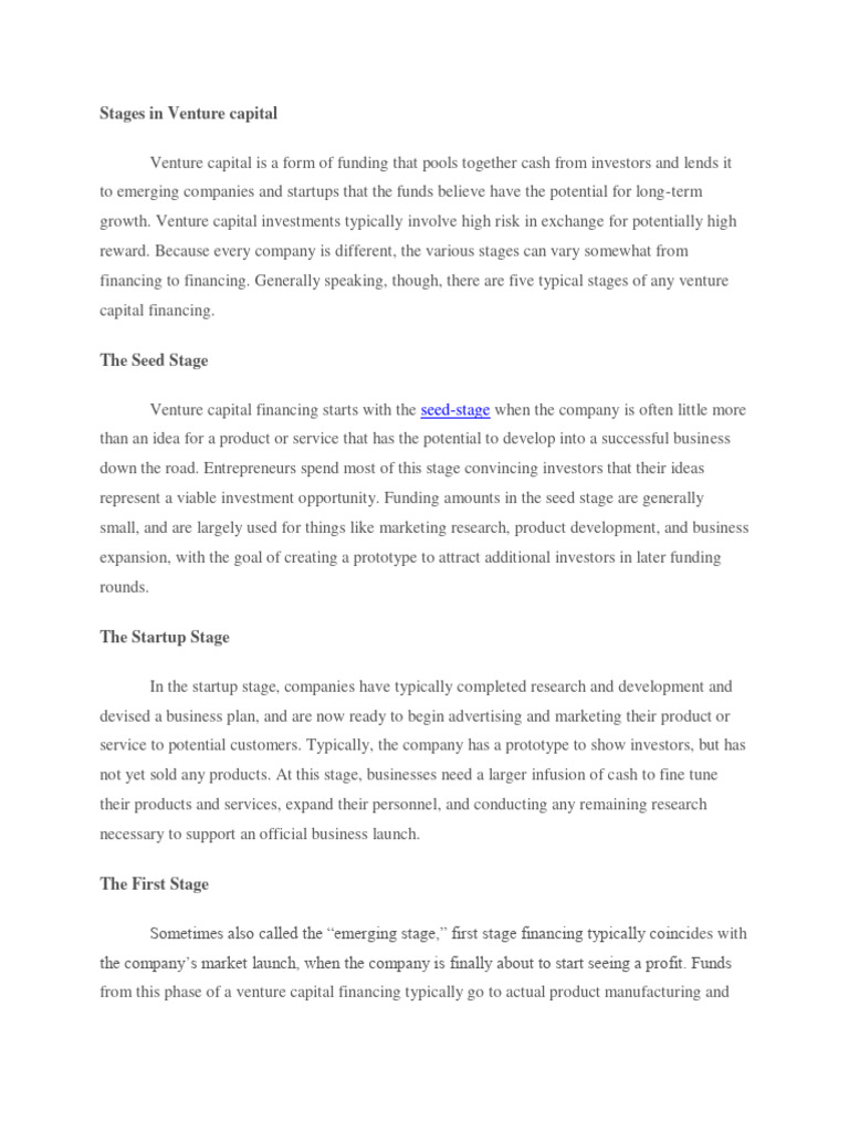 Stages In Venture Capital Pdf Venture Capital Corporate Finance