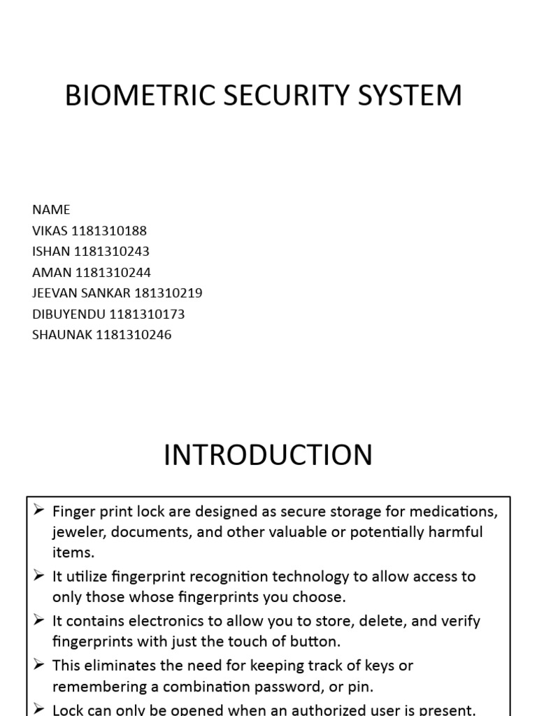 Biometric Security System | PDF | Biometrics | Fingerprint Biometric Security System | PDF | Biometrics | Fingerprint