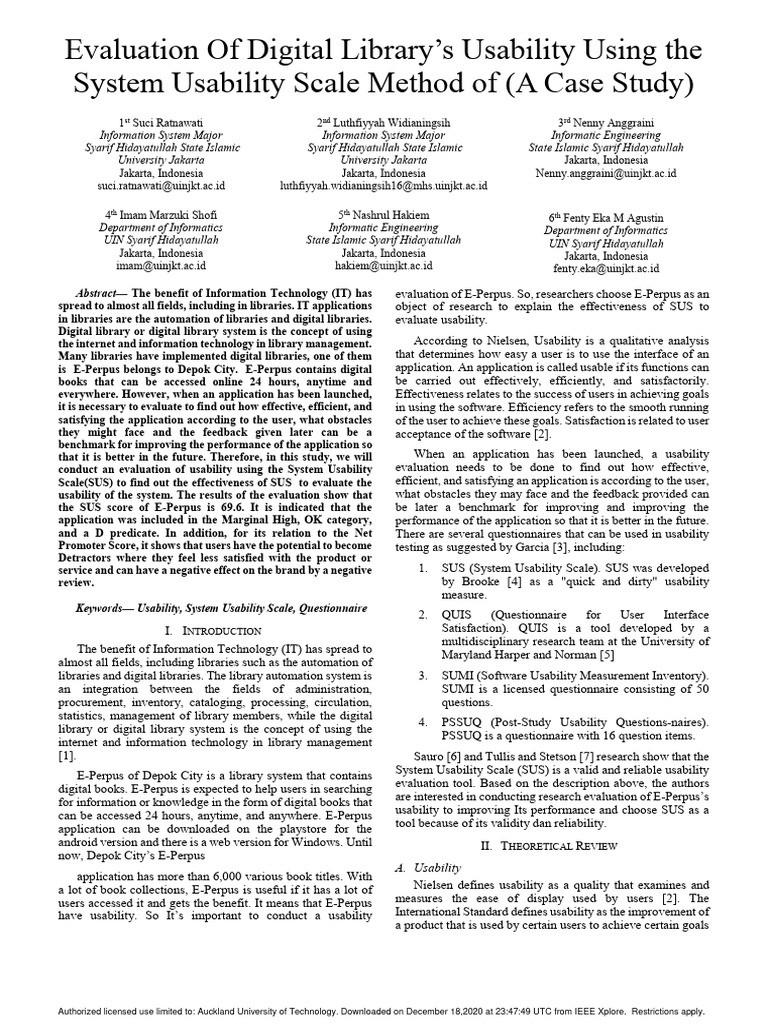 Evaluation of Digital Library S Usability Using The | PDF | Usability | Survey Methodology