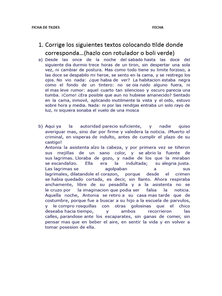 Ficha de Tildes. Corrección de Un Texto | PDF