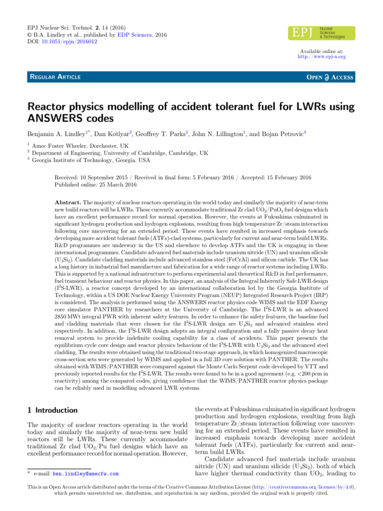 Reactor Physics Modelling of Accident Tolerant Fuel For LWR Using ...