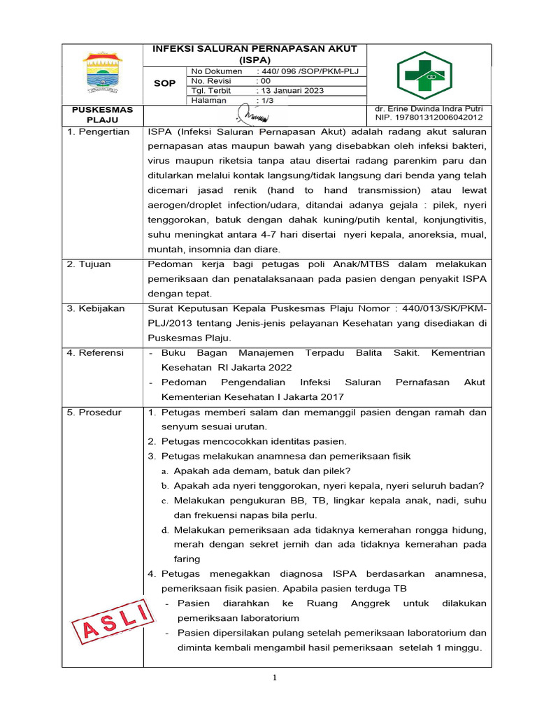 Sop Pelayanan Ispa 2023 | PDF