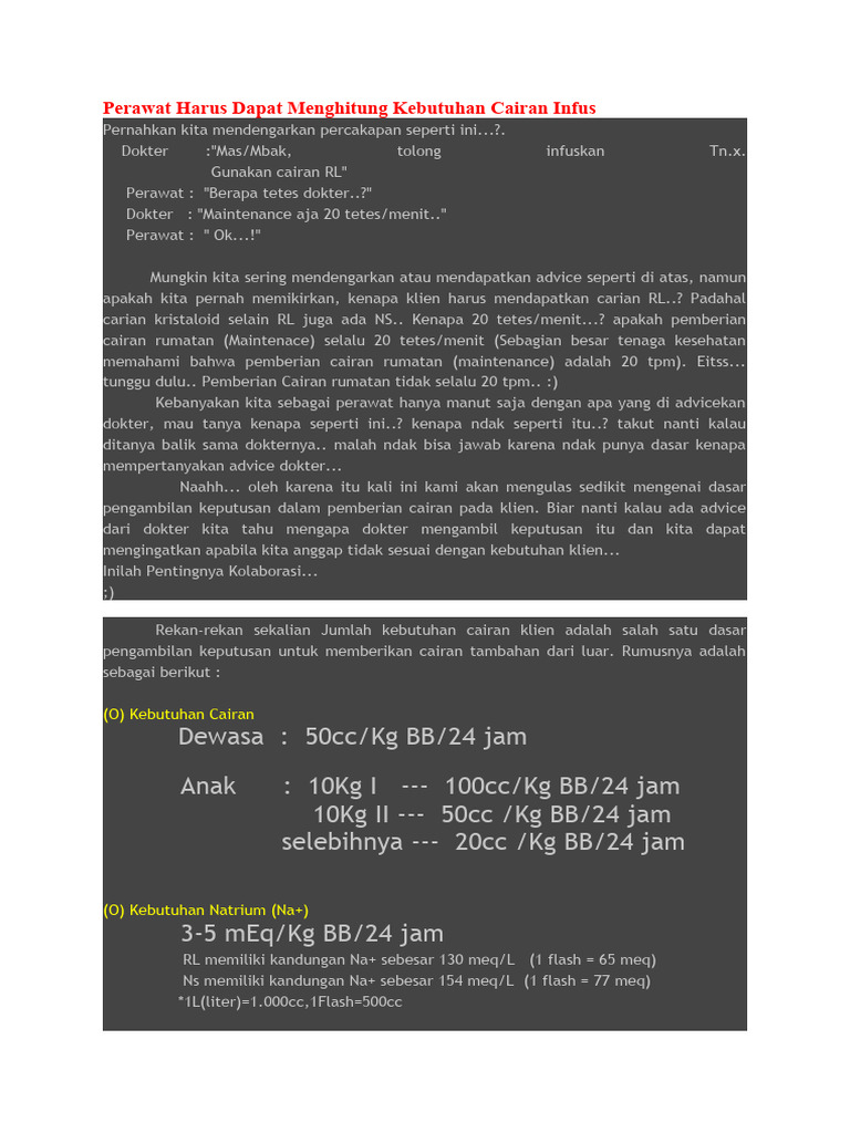 Cara Menghitung Kebutuhan Cairan Infus | PDF