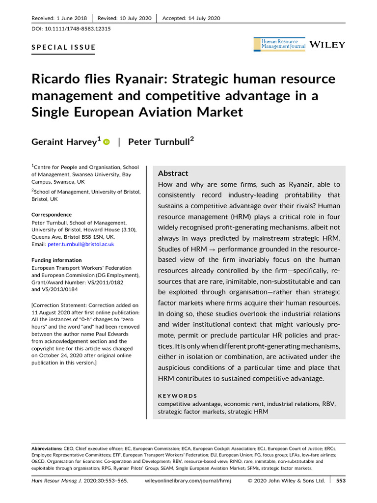 Ricardo Flies Ryanair Strategic Human Resource Man | Download Free PDF ...