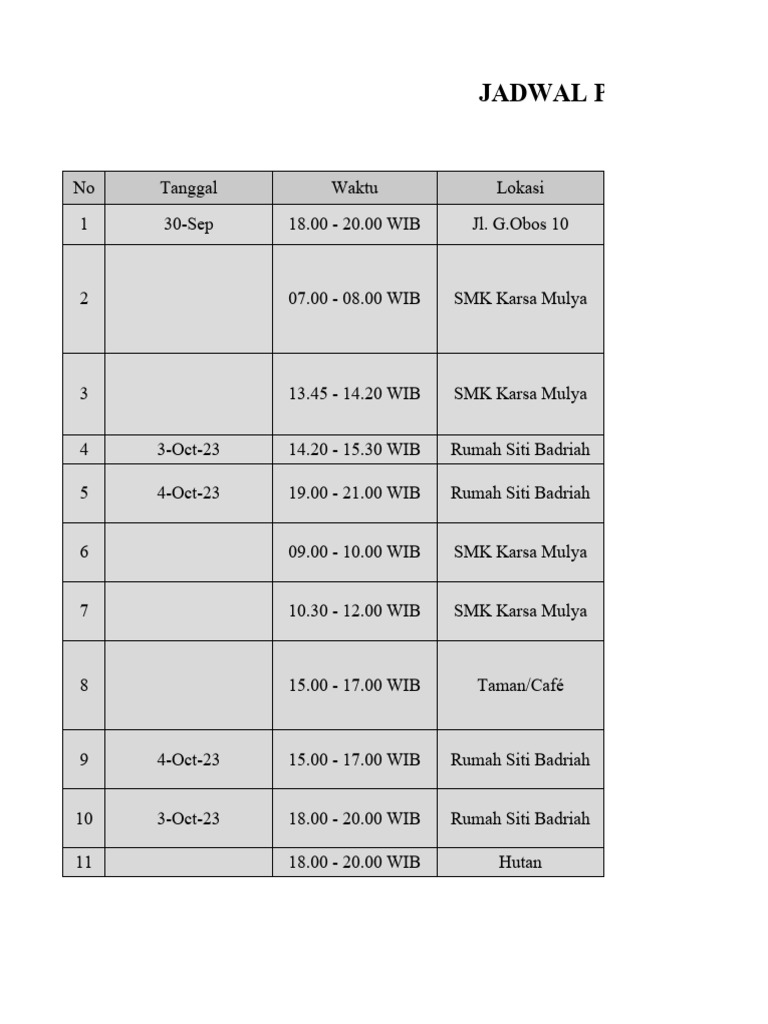 Contoh Jadwal Syuting Film Pendek | PDF
