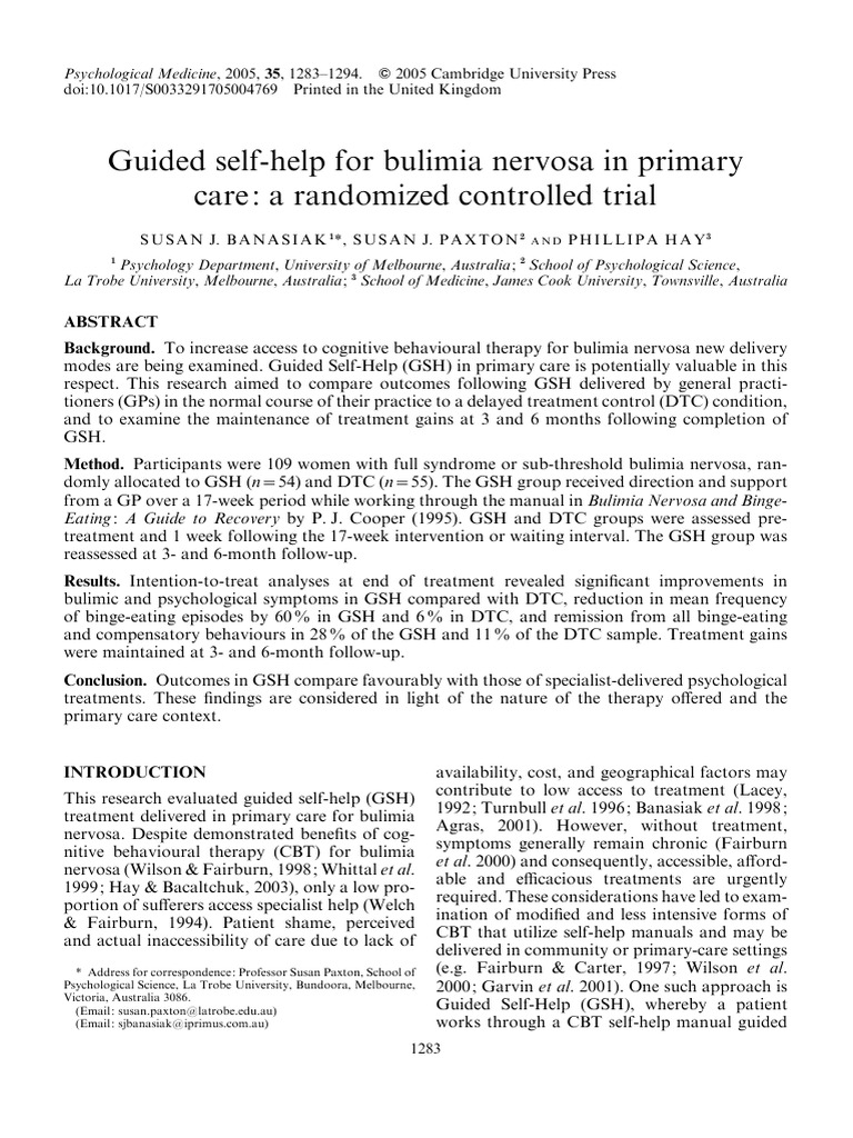 Guided Self Help Compared To Delayed Treatment | PDF | Bulimia Nervosa ...