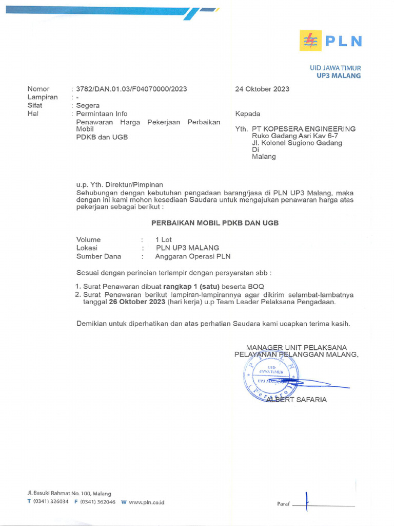 SPP - Perbaikan Mobil PDKB Dan Ugb - PT Kopesera | PDF