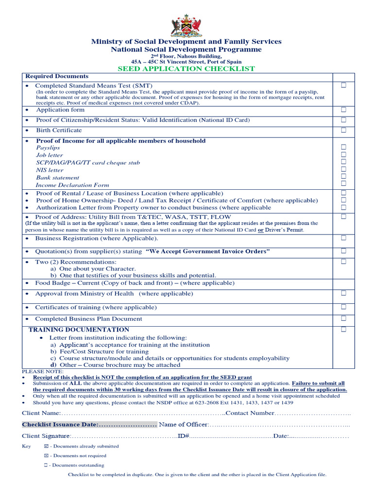 SEED Grant Application Checklist | PDF | Invoice | Identity Document