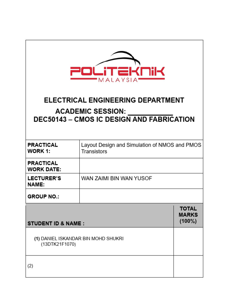 Pw1 Cmos Daniel f1070 | PDF | Mosfet | Field Effect Transistor