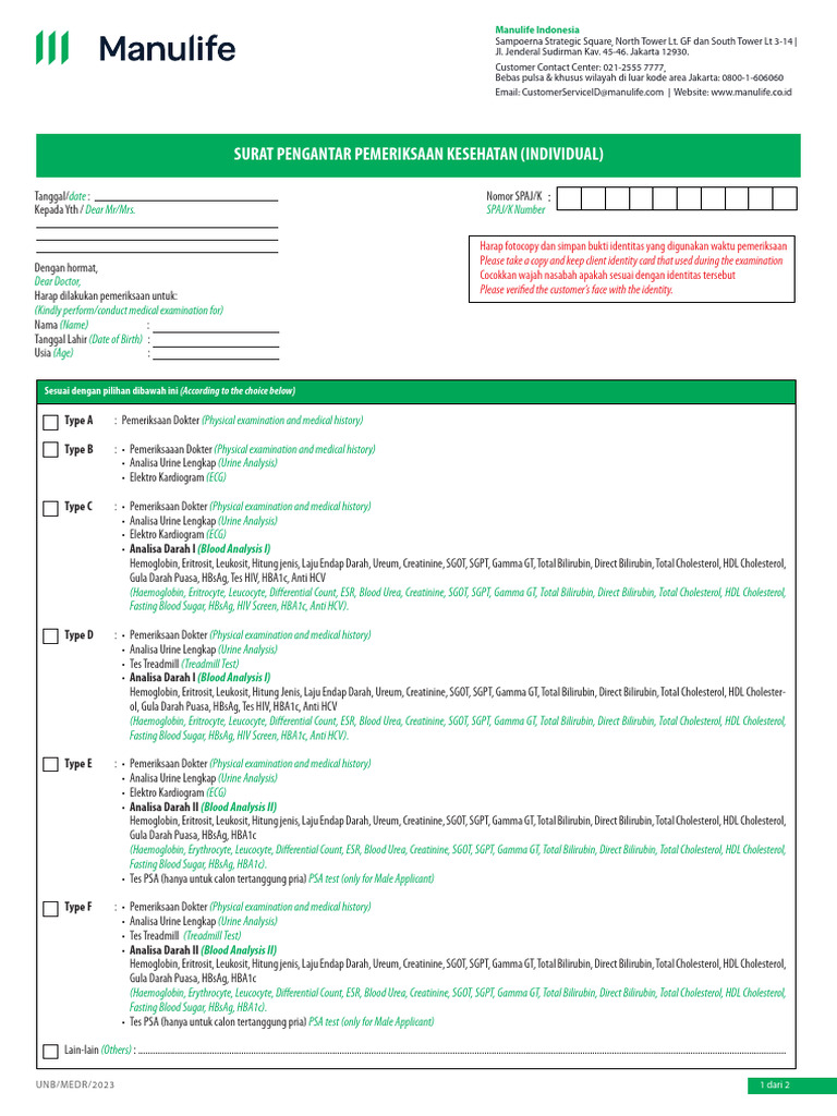 Formulir Surat Pengantar Pemeriksaan Kesehatan (SPPK) | PDF | Glycated Hemoglobin | Physiology