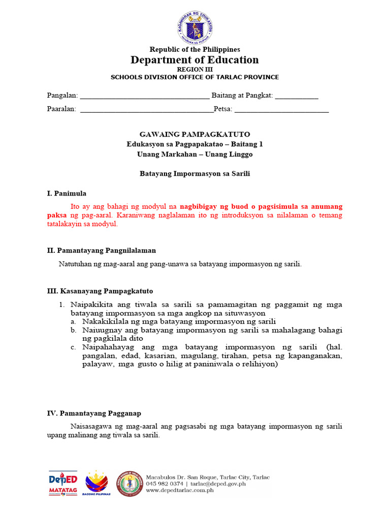 2 EsP Module - LAS Template | PDF